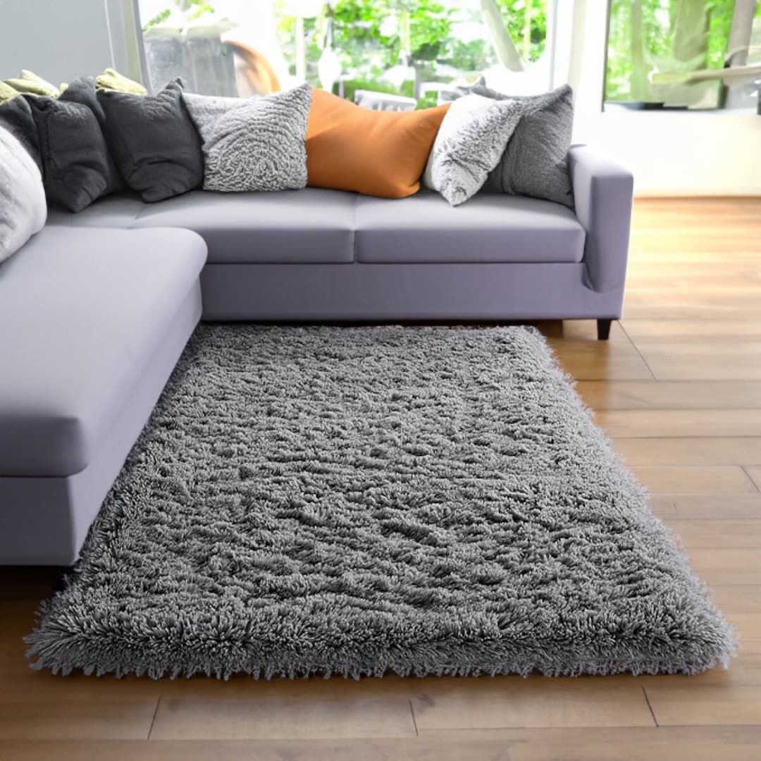 Grey Shaggy Rug 68 X 114cm Deep Fluffy Pile, Super Soft Polyester, Non ...