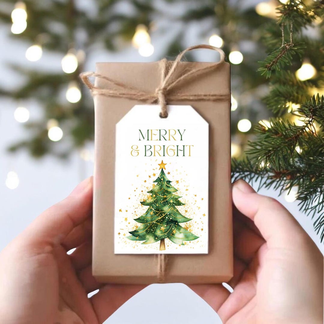 Merry & Bright Gift Tags [christmas Tree Gift Tags, Holiday Gift Favors ...