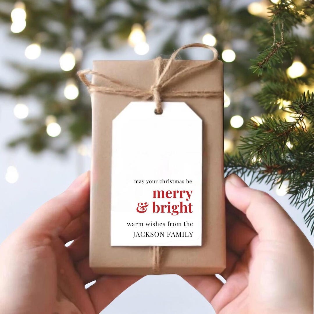 Merry & Bright Gift Tags [holiday Present Tags, Personalized Family ...
