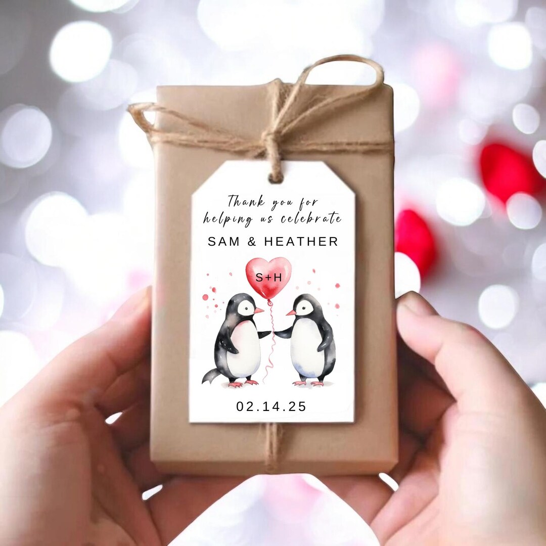Couple's Penguin Gift Tags valentine Wedding Favor Tags, Anniversary ...