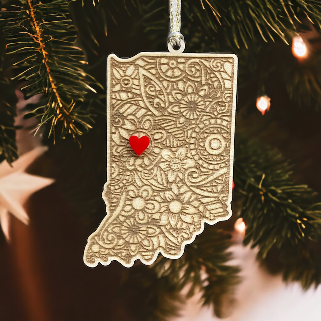 Indiana Ornament Gift, Wedding Destination Favor, State Pride Gift ...
