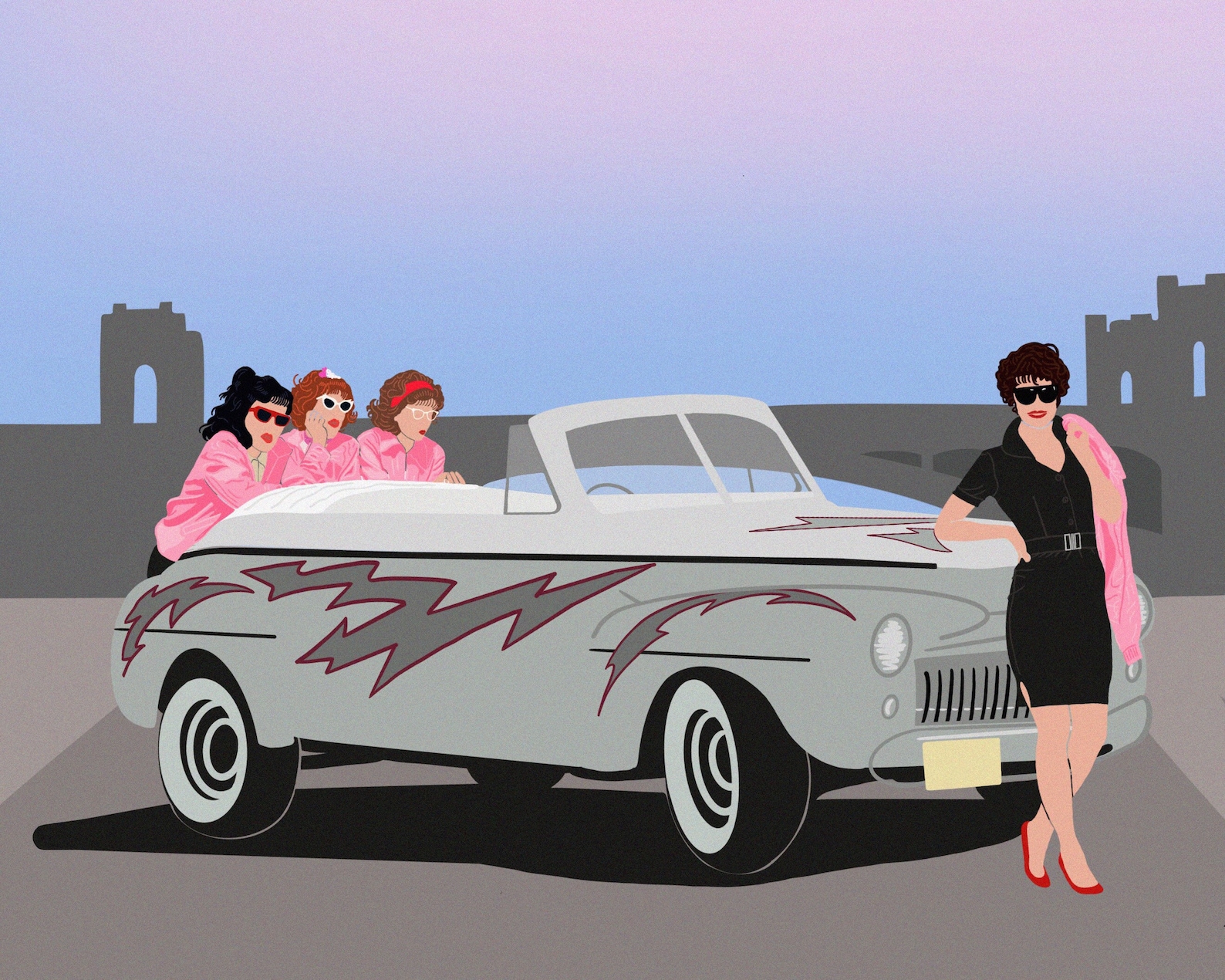 The Pink Ladies Grease Lightning Minimalistic Illustrated | Etsy