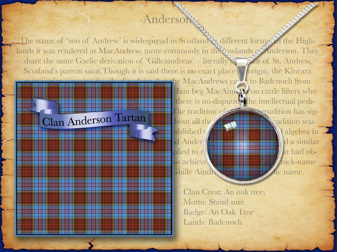 Anderson Clan Blue Scottish Tartan Pendant - Etsy