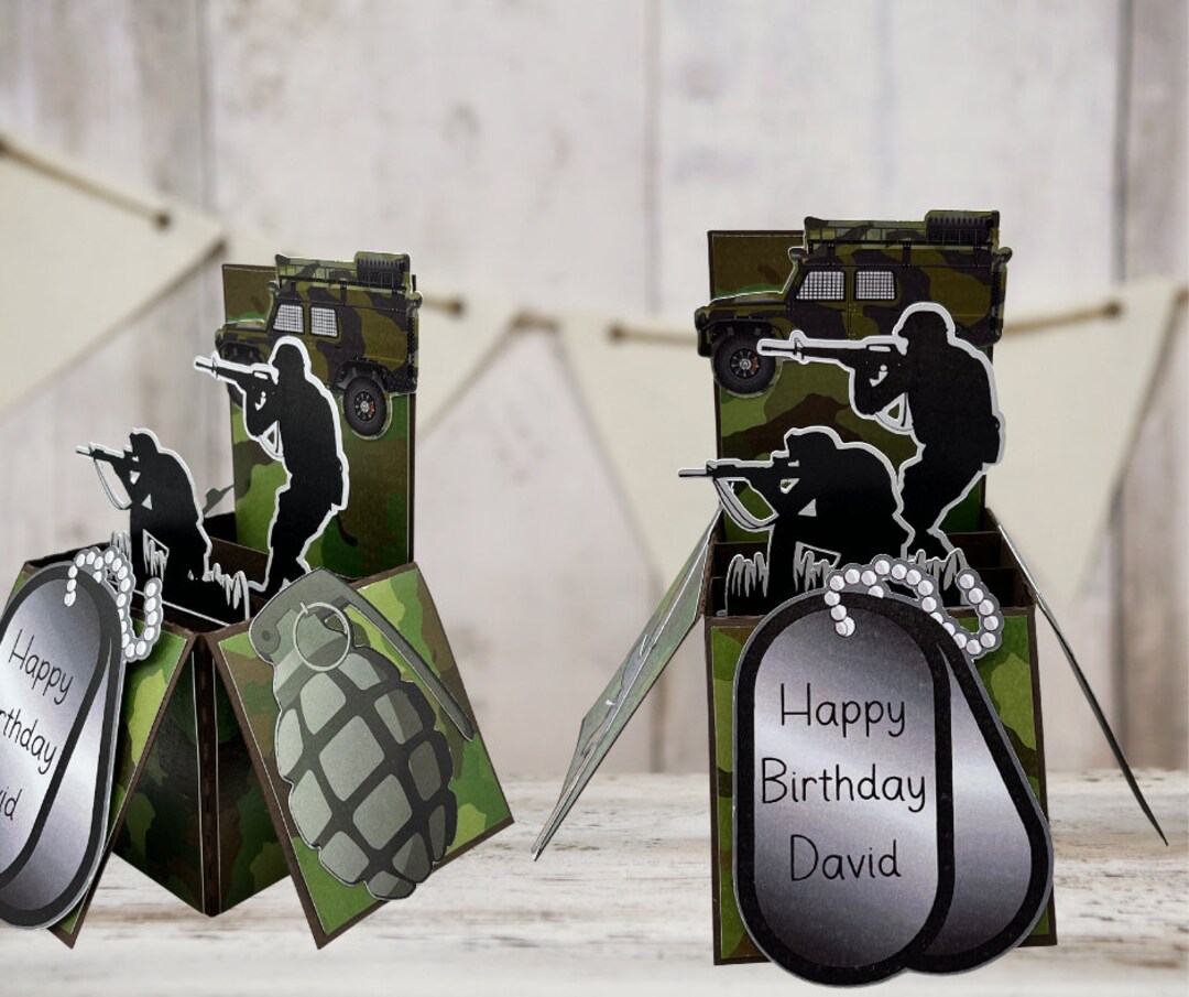 Army Pop up Box Card, Personalised Army Card, Army Birthday Card ...