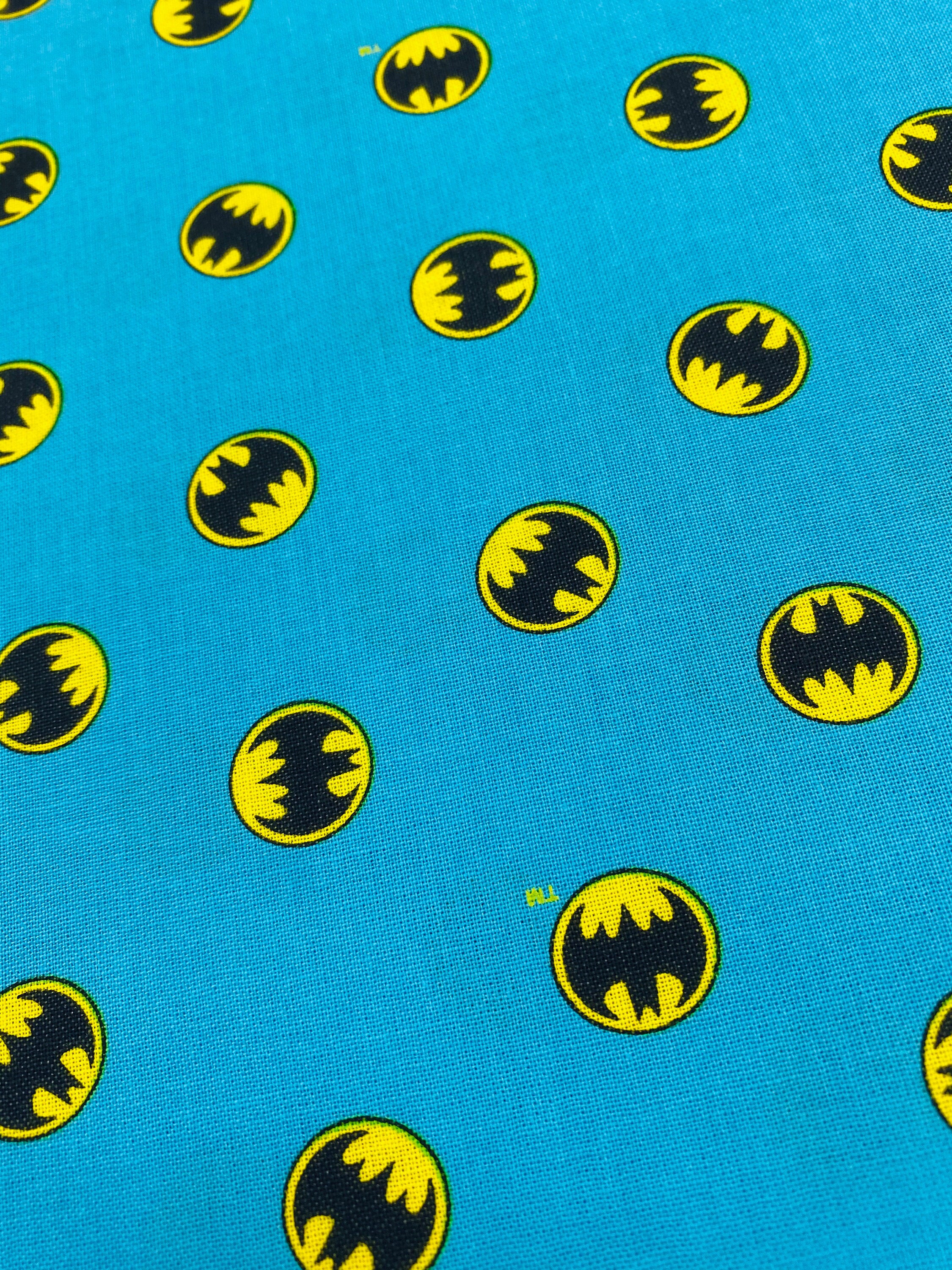 BATMAN LOGO FABRIC 100% Cotton Black Turquoise 1/2 | Etsy