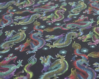 Small Scale Dragon Fabric Chinese Dragon and Clouds Black by Ilonitta ...