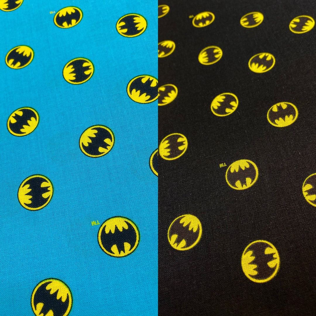 BATMAN LOGO FABRIC 100% Cotton Black Turquoise 1/2 Metre Licensed ...