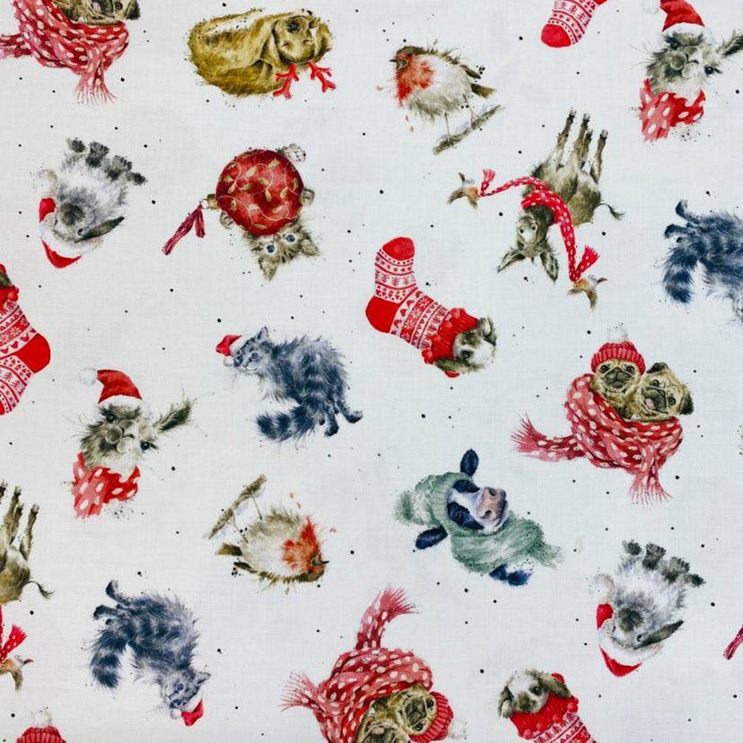 CHRISTMAS ANIMAL FABRIC Cotton Quilting Sewing Festive Christmas Bird ...