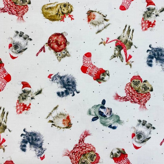 CHRISTMAS ANIMAL FABRIC Cotton Quilting Sewing Festive | Etsy
