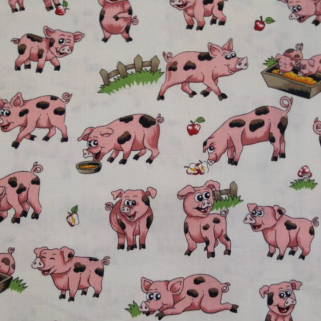 Cartoon Pig Fabric | Cotton Fabric | Material | Quilting | Novelty ...