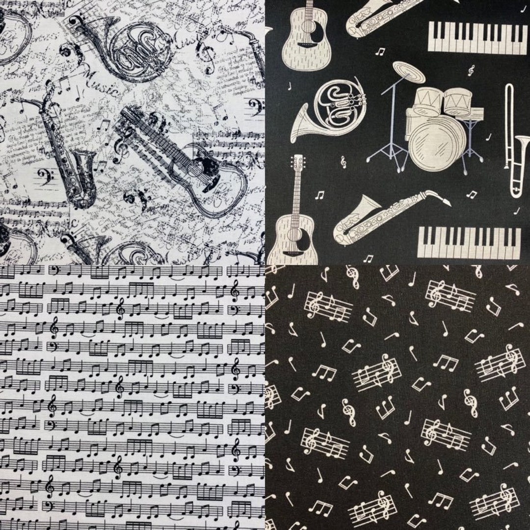 MUSIC THEMED FABRIC Fabric 1/2 Metre Musical Cotton Quilting Material ...