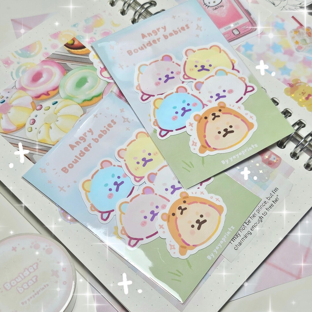 Cute Boulder Bear Vinyl Sticker Pack, Kawaii Stickers, Pastel Stickers ...