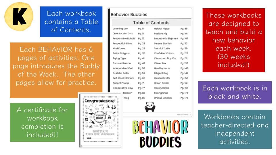 Behavior Buddies Skills Workbook | Kindergarten | Character Education ...