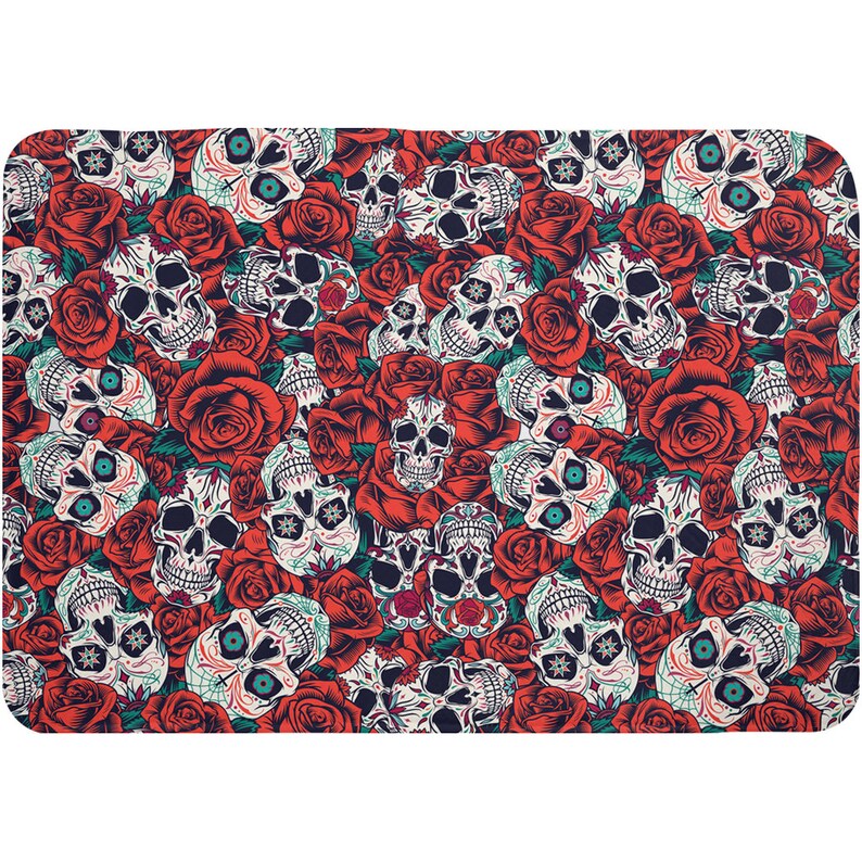 Gothic Bath Mat Red Goth Bathroom Skulls and Roses Rug Mats - Etsy