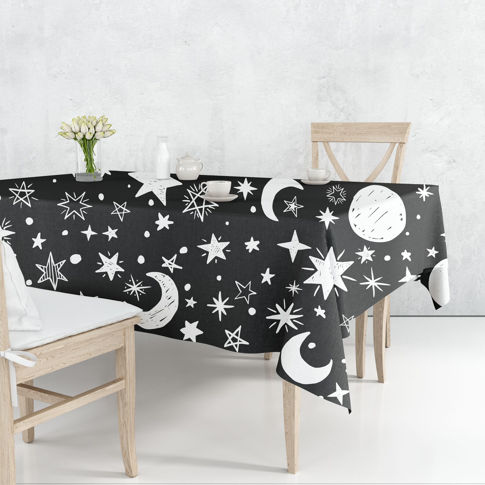 Celestial Table Cloth Black Stars Tablecloths Gothic Home - Etsy