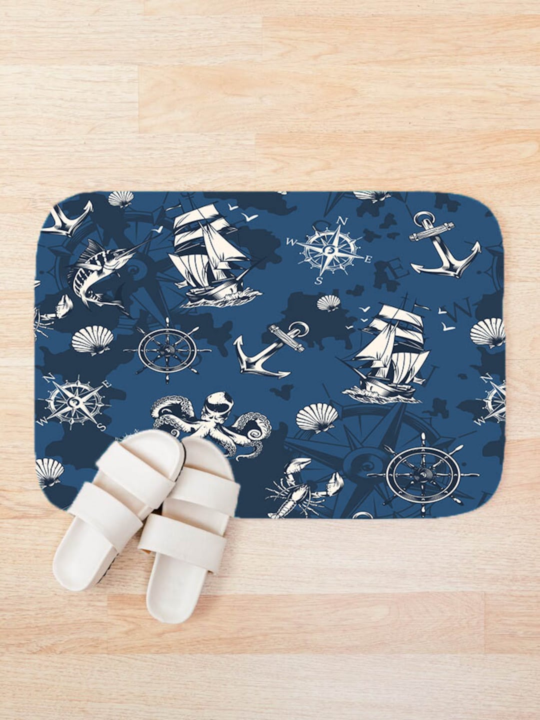 Navy Blue Bath Mats Nautical Bathroom Decor Farmhouse Bohemian - Etsy