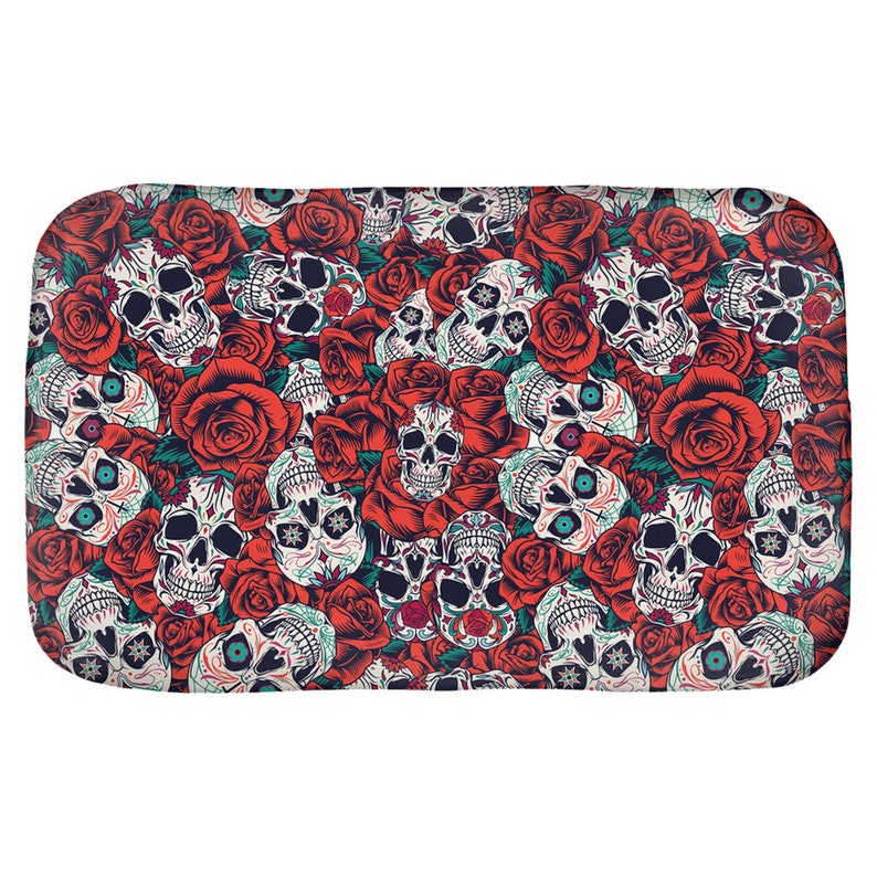 Gothic Bath Mat Red Goth Bathroom Skulls and Roses Rug Mats - Etsy