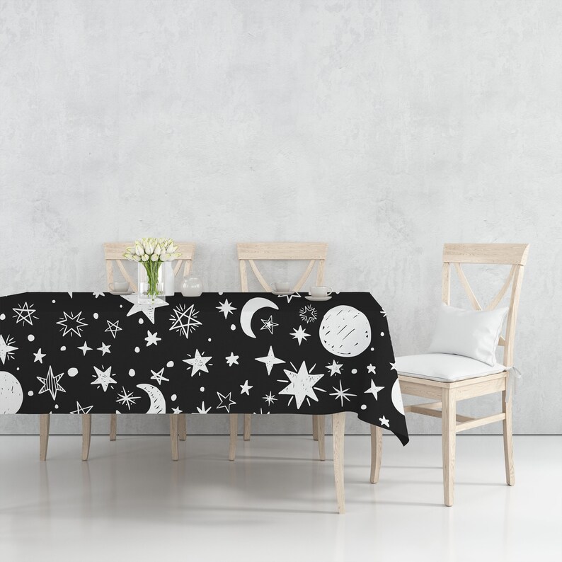 Celestial Table Cloth Black Stars Tablecloths Gothic Home - Etsy