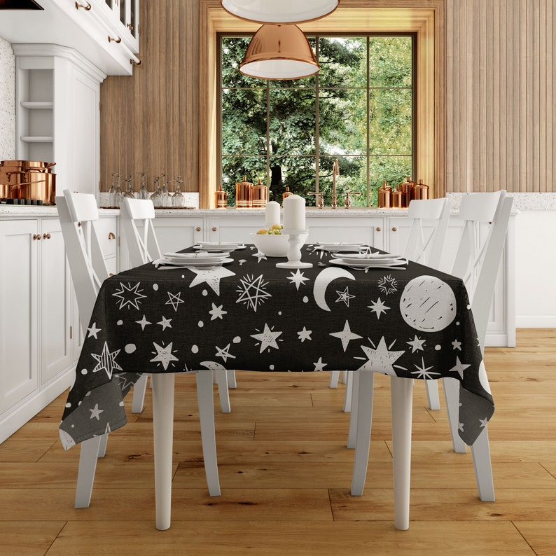 Celestial Table Cloth Black Stars Tablecloths Gothic Home - Etsy