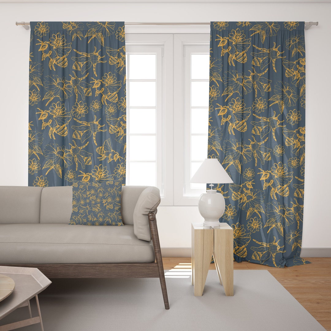Bee Curtains Panels Bohemian Farmhouse Primitive Boho Linen Window ...
