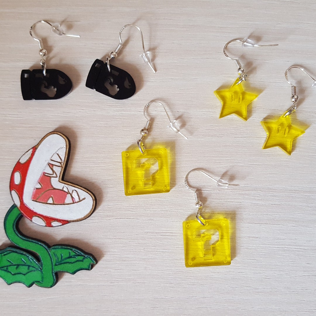 Super Mario Earrings, Inspired by Nintendo, Earrings and Necklace, Geek ...