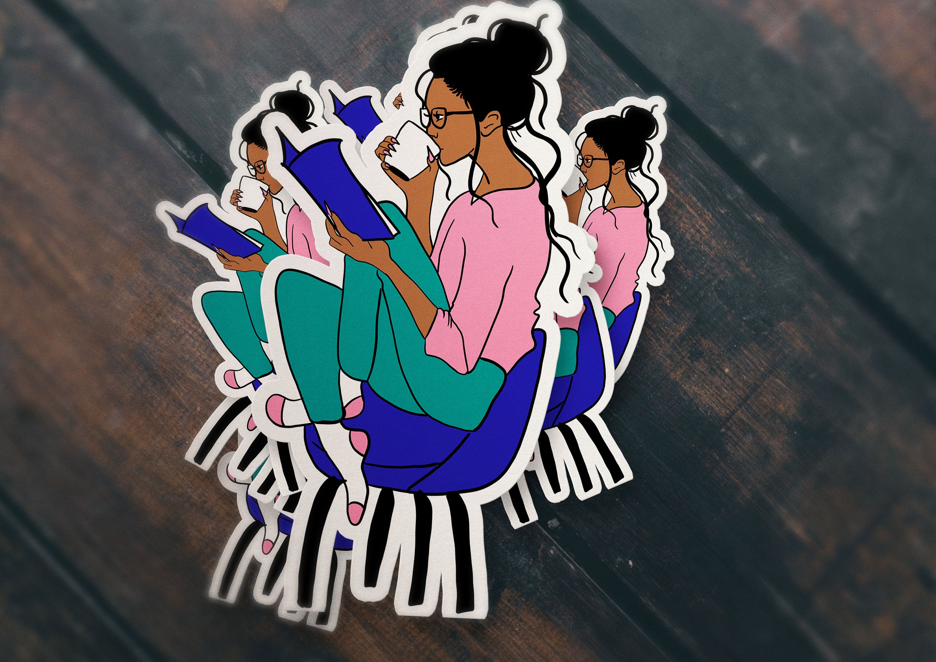 Paper & Party Supplies Stickers Black Girl Reading Sticker Black Woman ...