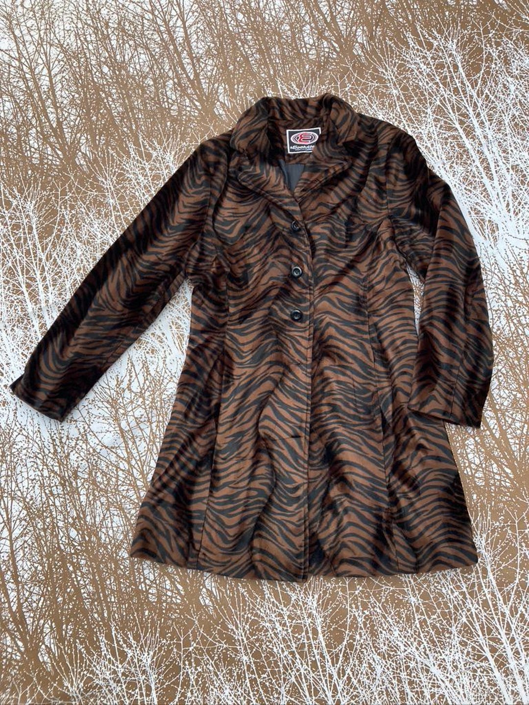 Vintage 90s Faux Fur Evolution Tiger Print Animal Print Coat Size ...