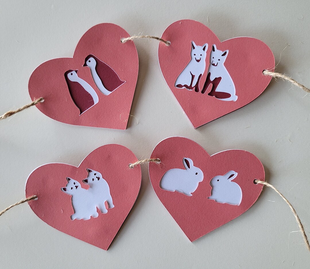 Valentines Heart Garland Animal Pairs SVG, DIY Three Layered Digital ...