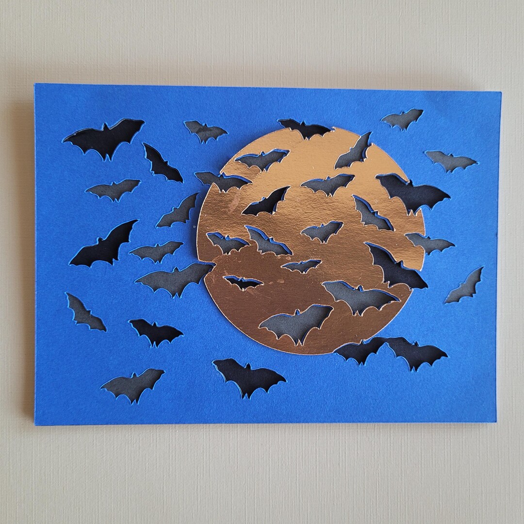 Halloween Moon and Bats Card and Image SVG, Four Layered Digital Cut ...