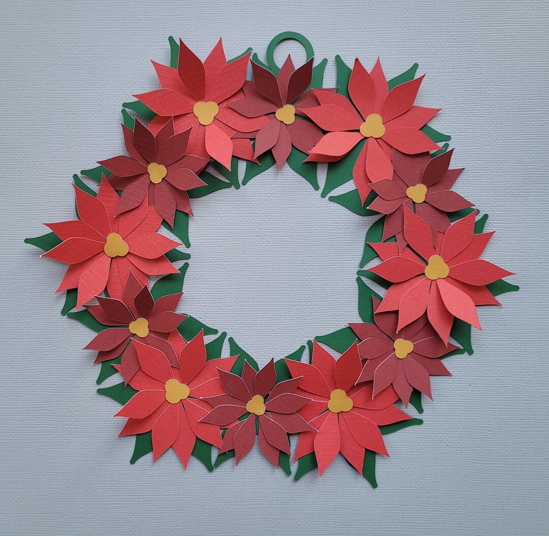 3D Paper Poinsettia Wreath SVG, Layered Digital File - Etsy