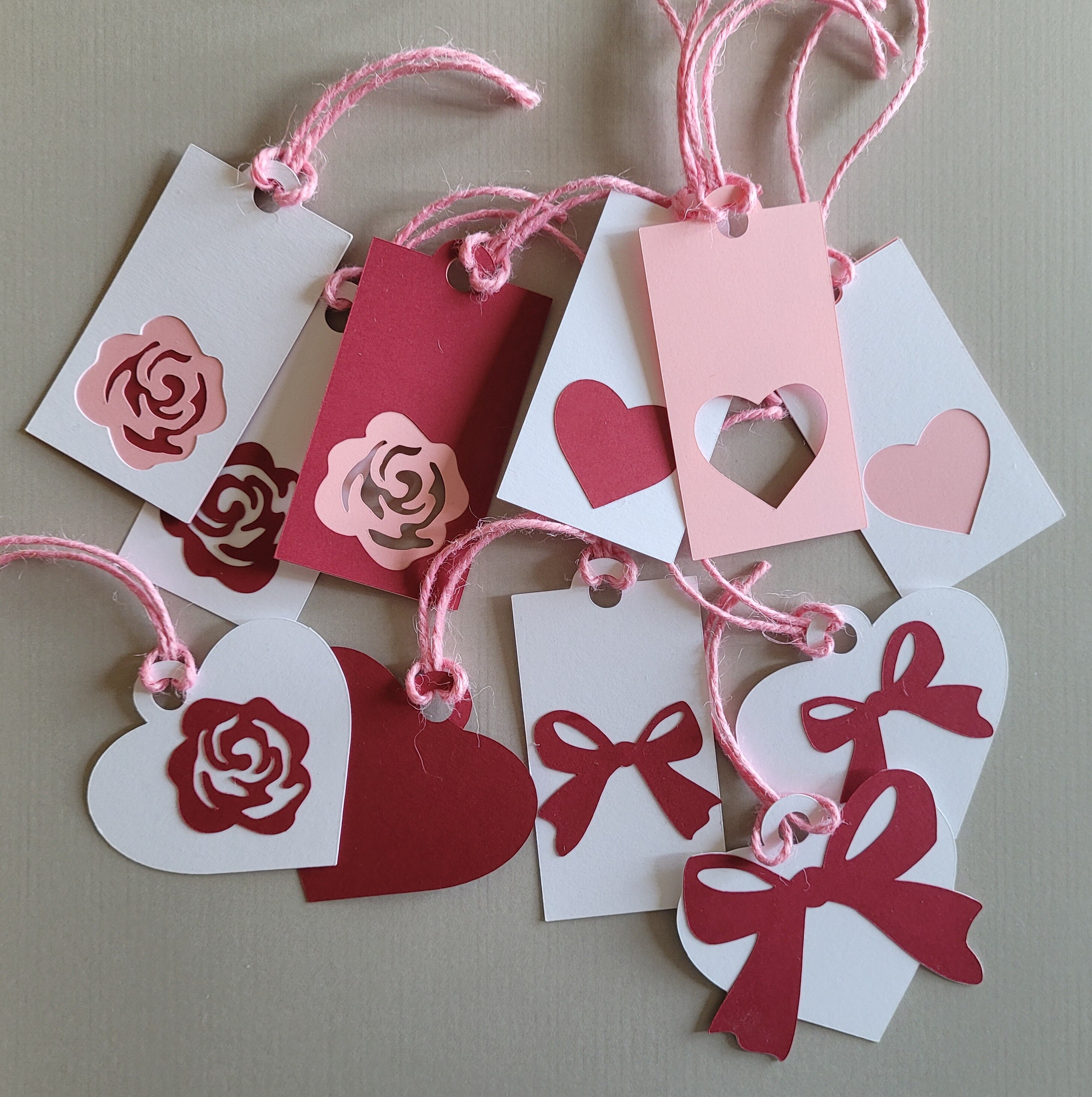 Valentines Gift Tag Collection Svgs, Set of 11 Heart, Rose and Bow Tag ...