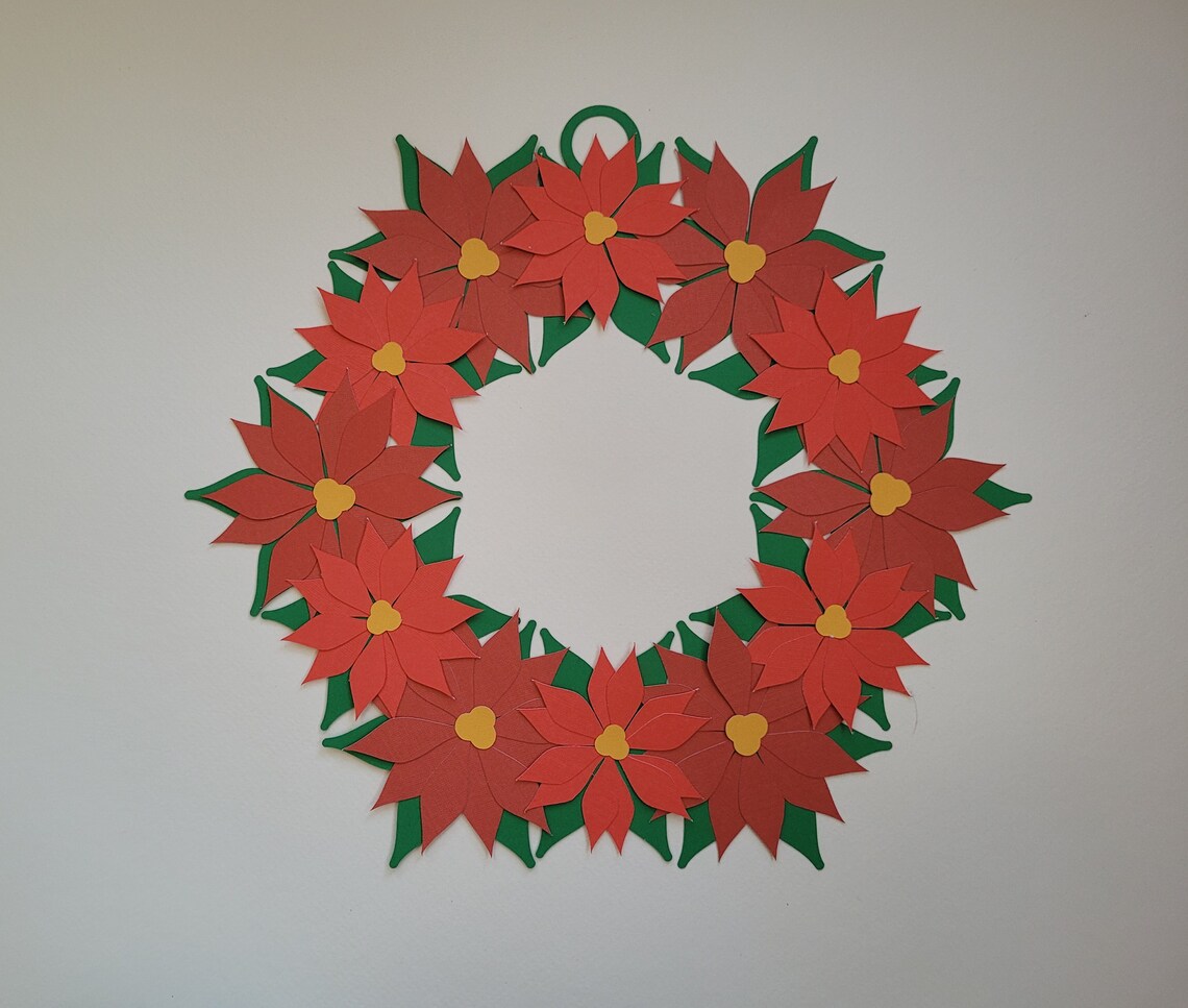 3D Paper Poinsettia Wreath SVG, Layered Digital File - Etsy