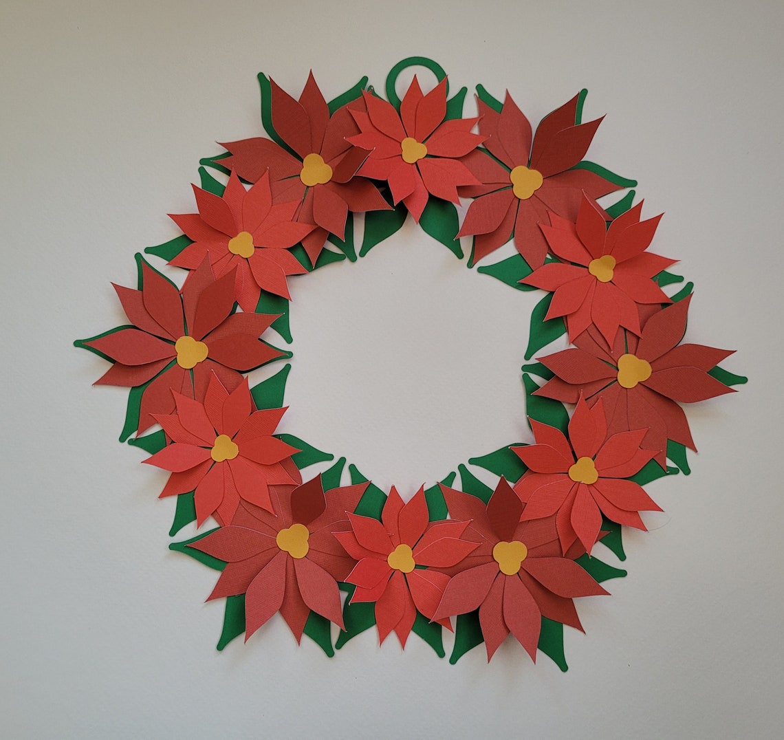 3D Paper Poinsettia Wreath SVG, Layered Digital File - Etsy
