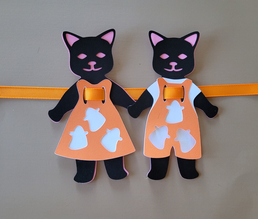 Halloween Black Cat Paper Doll Banner SVG, Layered Digital File - Etsy