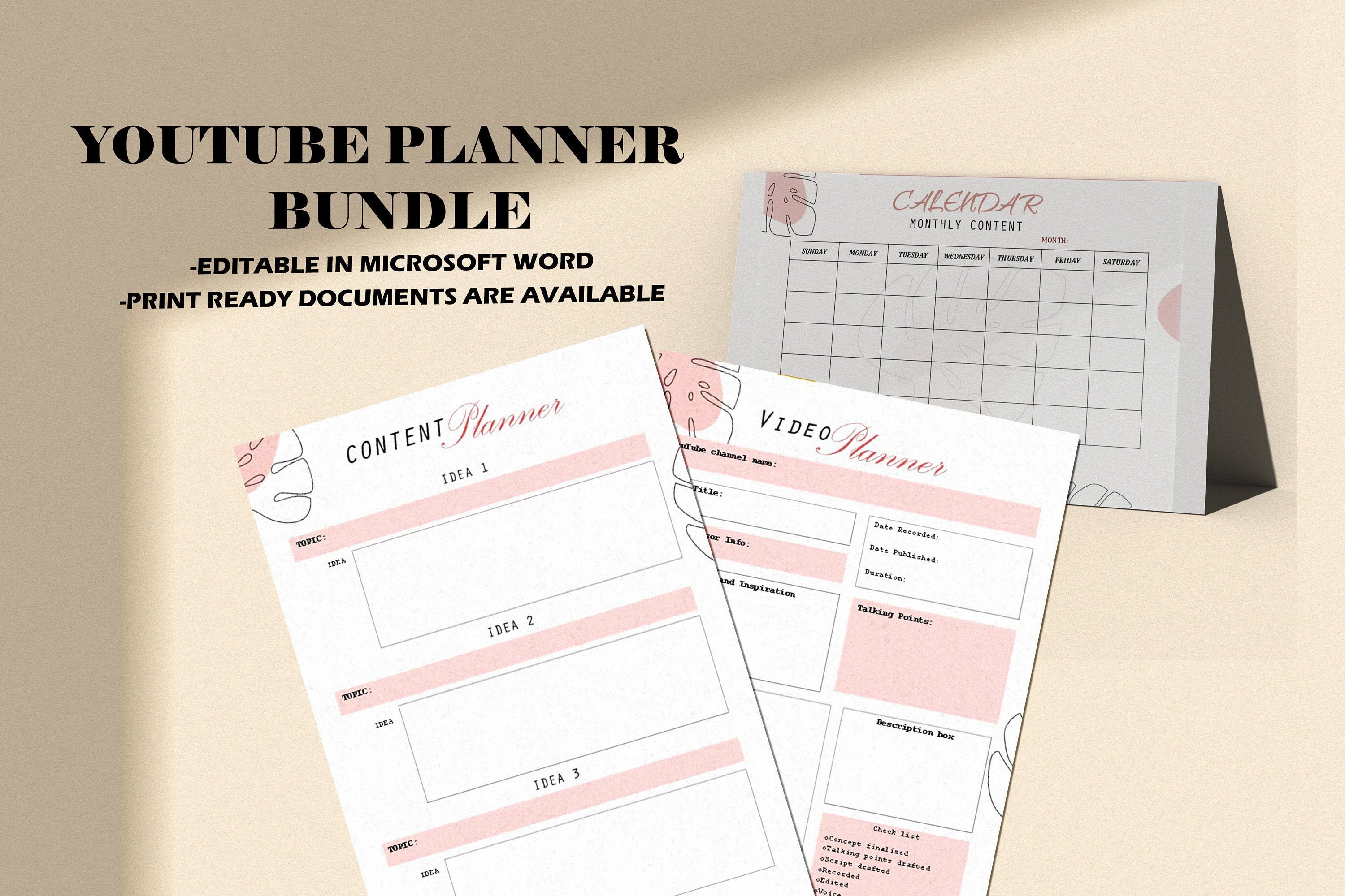 You Tube planner Content planner Undated digital planner | Etsy