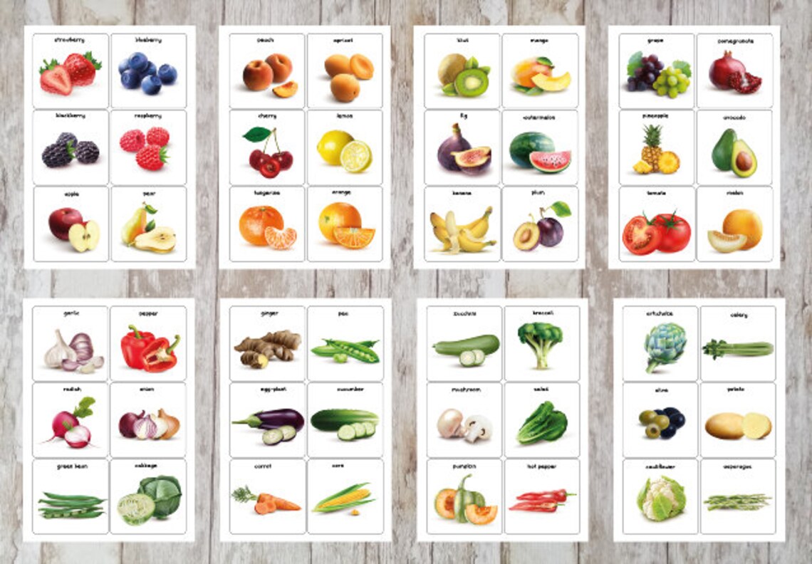 FRUITS VEGETABLE CARDS Preschool Learning Educational - Etsy