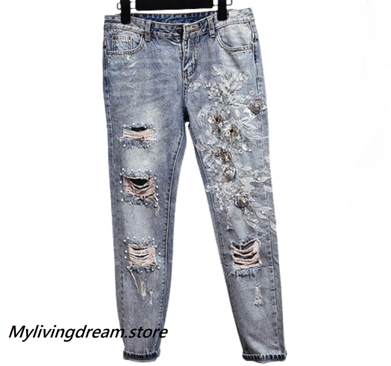 Vintage Streetwear Applique Distressed Denim Jacket With Bead - Etsy