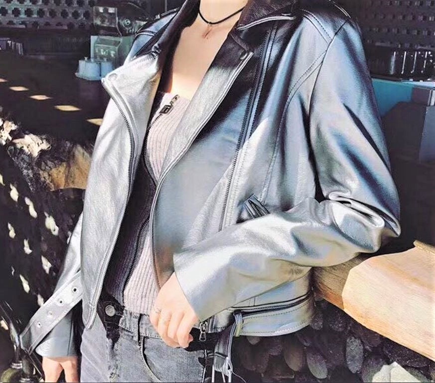 Metallic Bikers Jacket in Streetwear Vintage Style PU Leather - Etsy