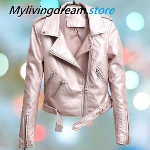 Metallic Bikers Jacket in Streetwear Vintage Style PU Leather - Etsy