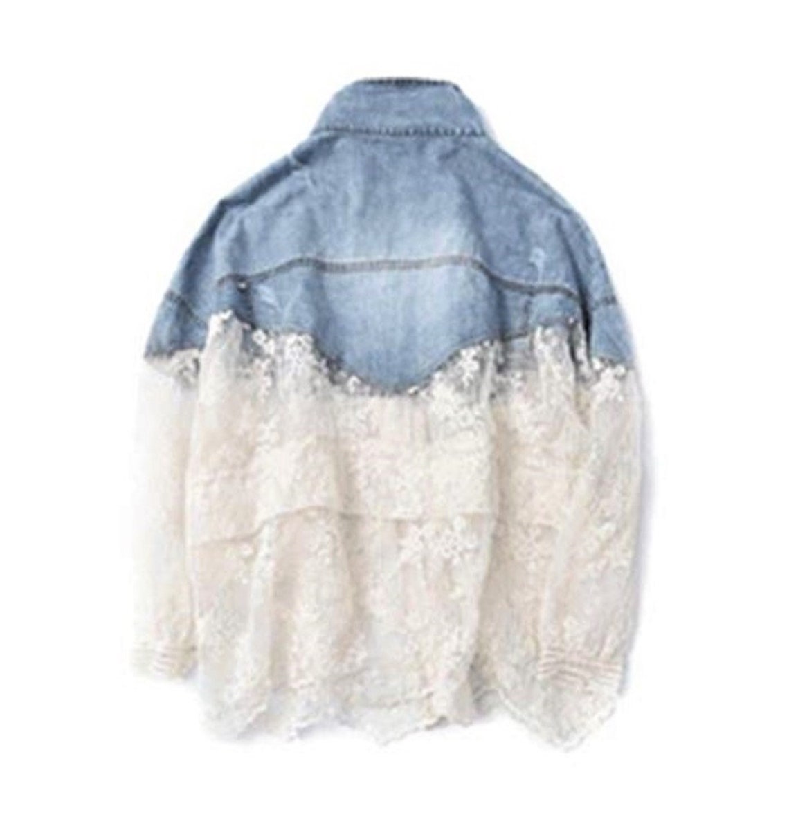 Vintage Style Lace Bottom Denim Jeans Jacket in Sizes in S - Etsy