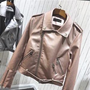 Metallic Bikers Jacket in Streetwear Vintage Style PU Leather - Etsy