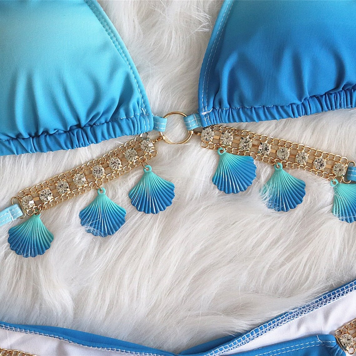 Shell Diamond Bikini Halter Push up Swimwear Womens Swimsuit - Etsy