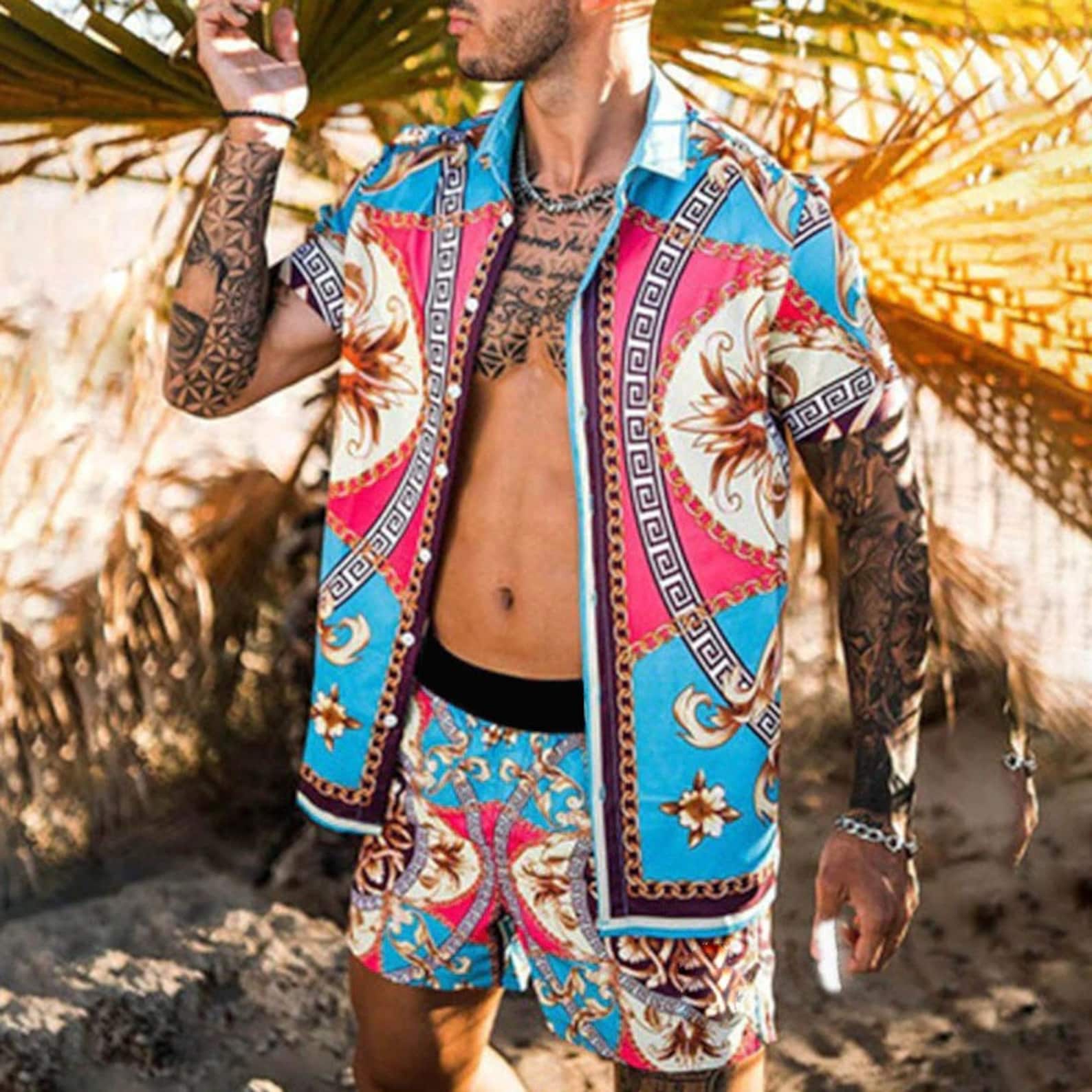 Mens Hawaiian Shirt And Shorts Set 3 Tropical Prints Great Etsy