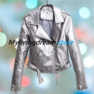 Metallic Bikers Jacket in Streetwear Vintage Style PU Leather - Etsy