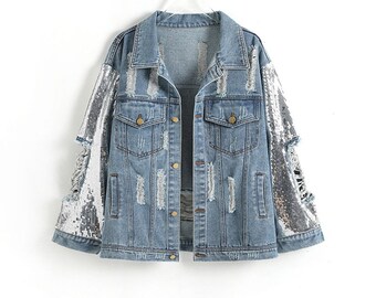 Sequin Jean Jacket | Etsy
