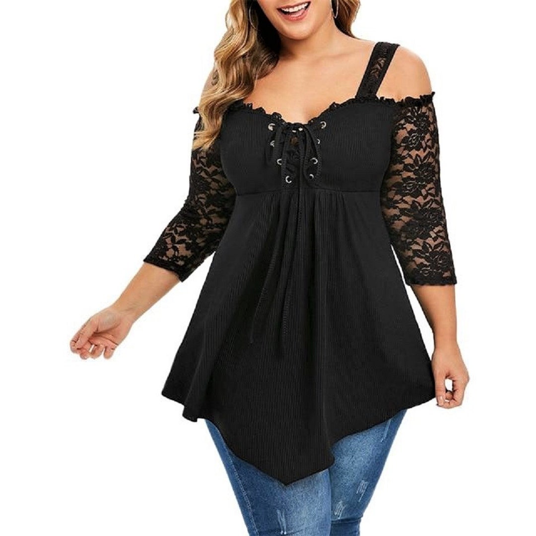 Glamorous Plus Size Womens off Shoulder Lace Sleeve Tie Front - Etsy