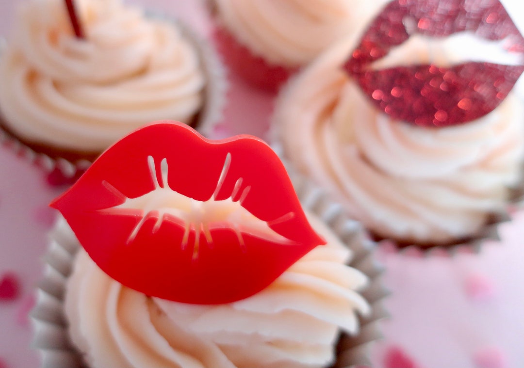 Kiss Acrylic Lips Cupcake Toppers: Valentines Love Party Decorations - Etsy