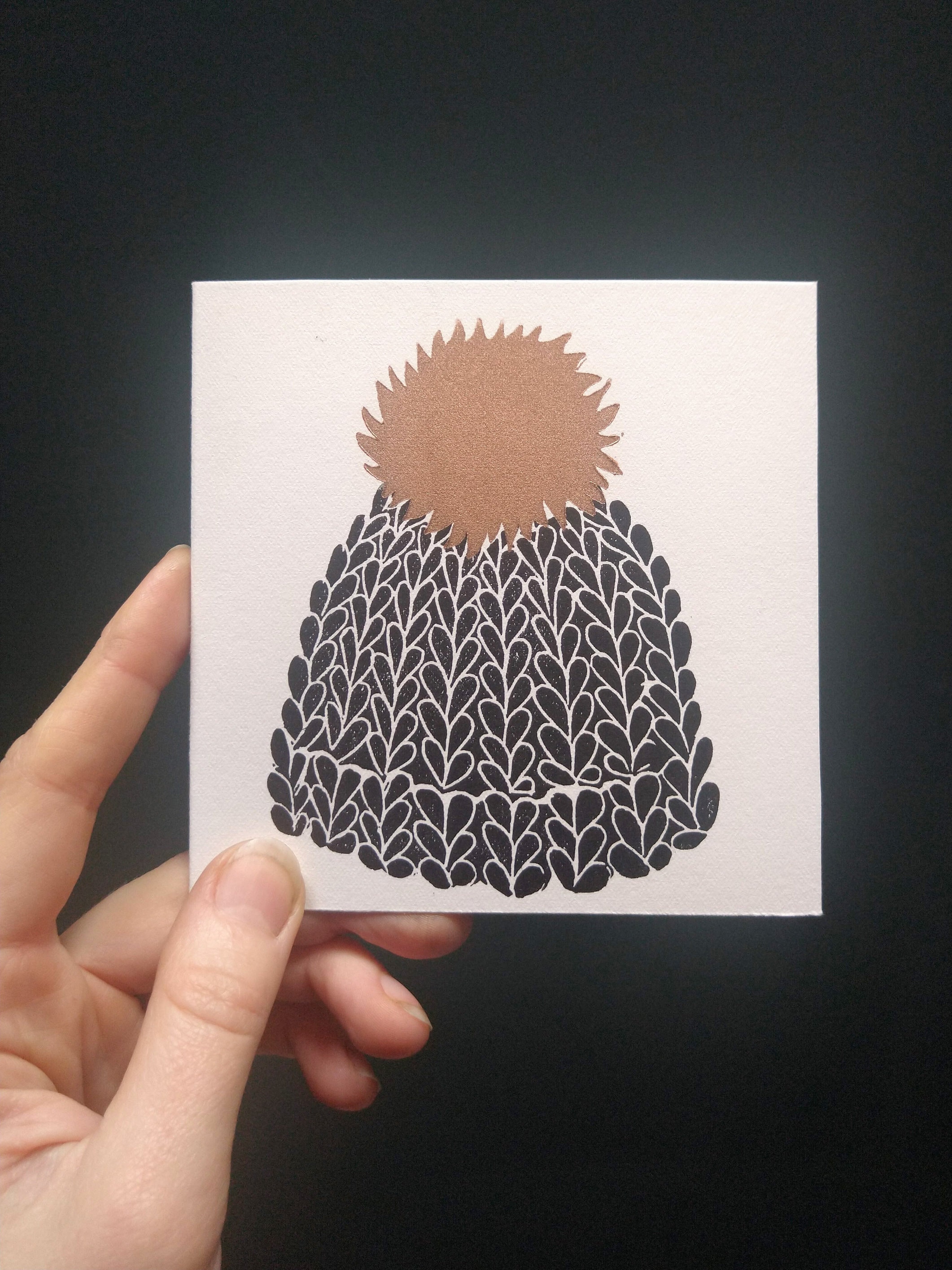 Linoprinted Bobble Hat Cards - A Set of 4 Colourful, Handprinted Cards ...