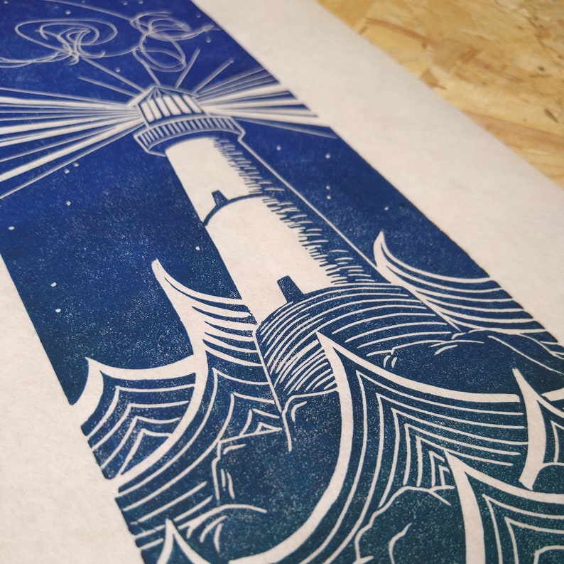 The Lighthouse: Handprinted Lino Print, Unframed - Etsy UK