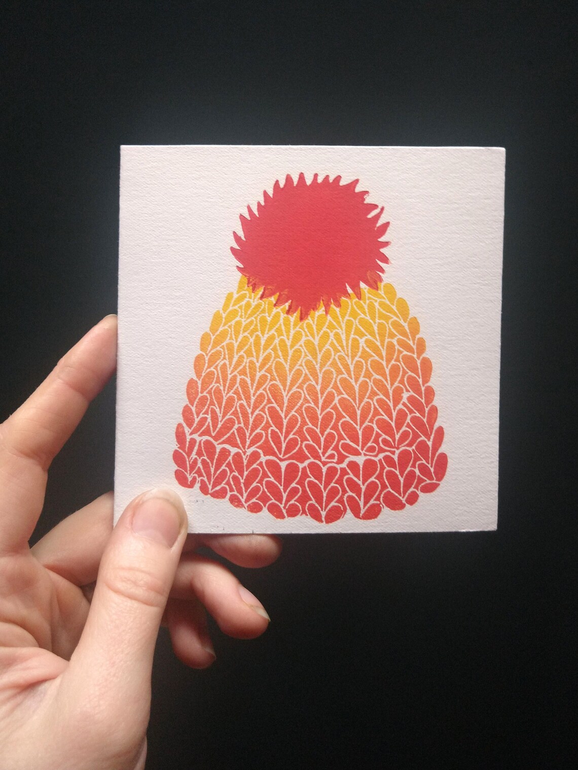Linoprinted Bobble Hat Cards - A Set of 4 Colourful, Handprinted Cards ...